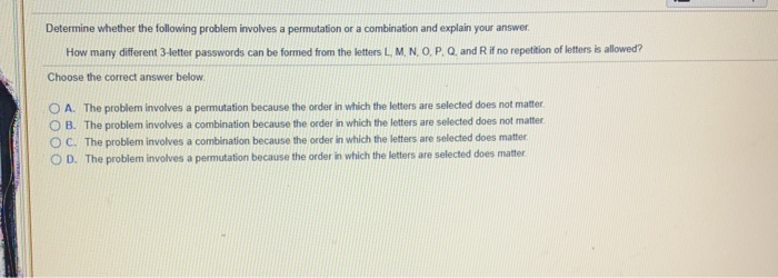 Solved Determine whether the following problem involves a | Chegg.com