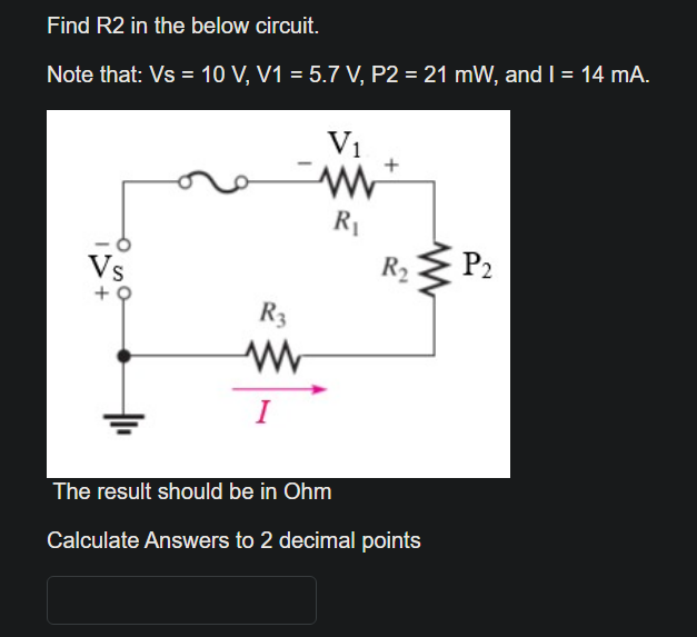 Solved Find R2 in the below circuit. Note that: Vs=10 V, | Chegg.com