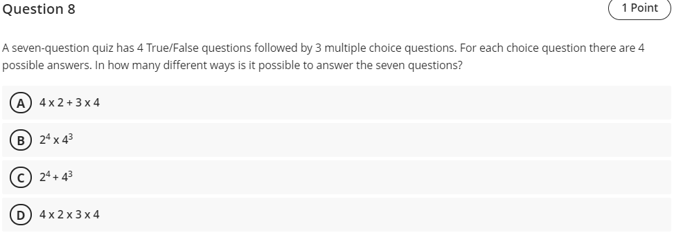 Solved Question 8 1 Point A seven-question quiz has 4 | Chegg.com