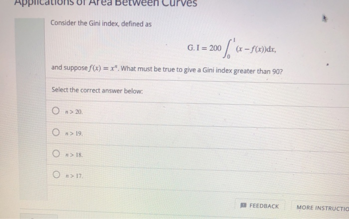 Solved Applications Of Area Between Curves Consider the Gini | Chegg.com
