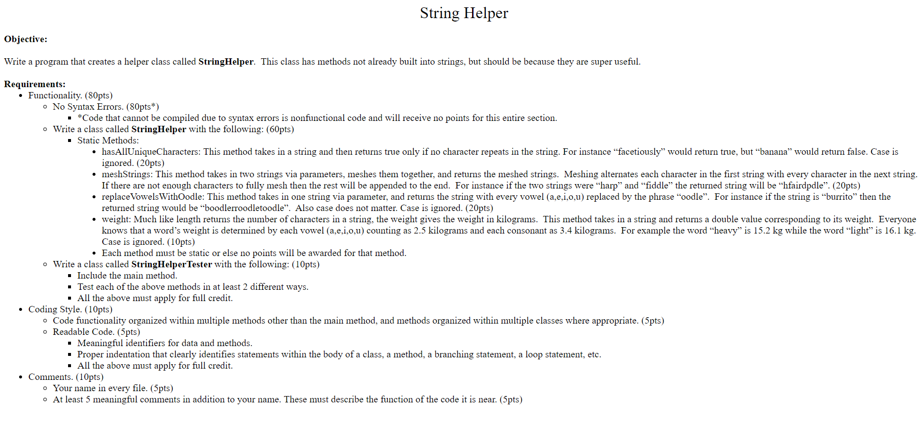 Solved String Helper Objective Write A Program That Creates 3915