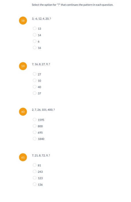 Solved Select the option for "?" that continues the pattern | Chegg.com