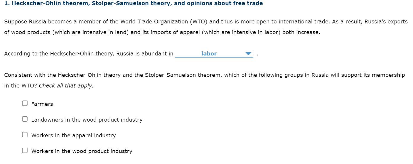 Solved 1. Heckscher-Ohlin theorem, Stolper-Samuelson theory, | Chegg.com