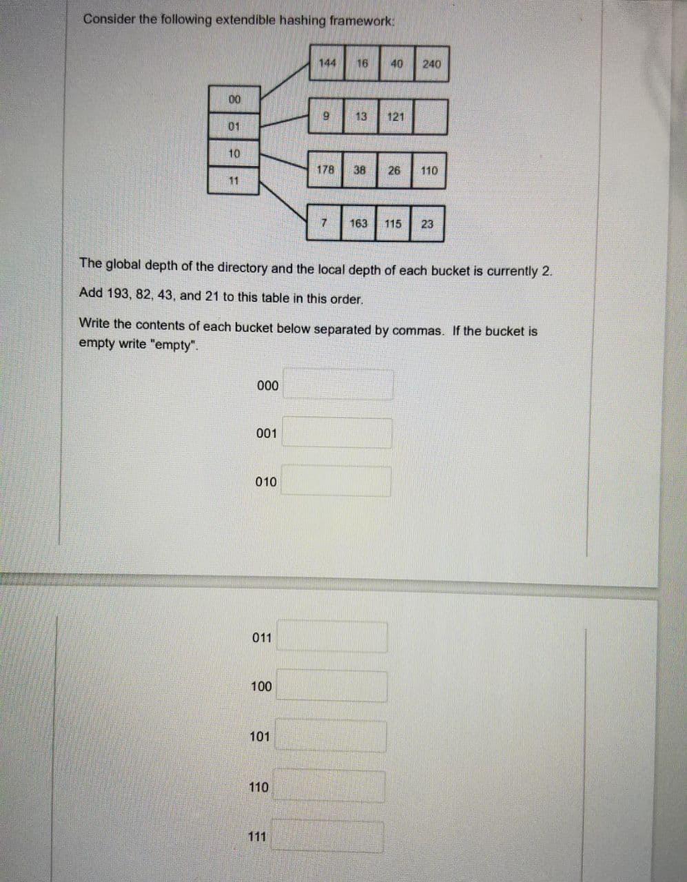 Solved Consider the following extendible hashing framework | Chegg.com Solved Consider the following extendible hashing framework | Chegg.com