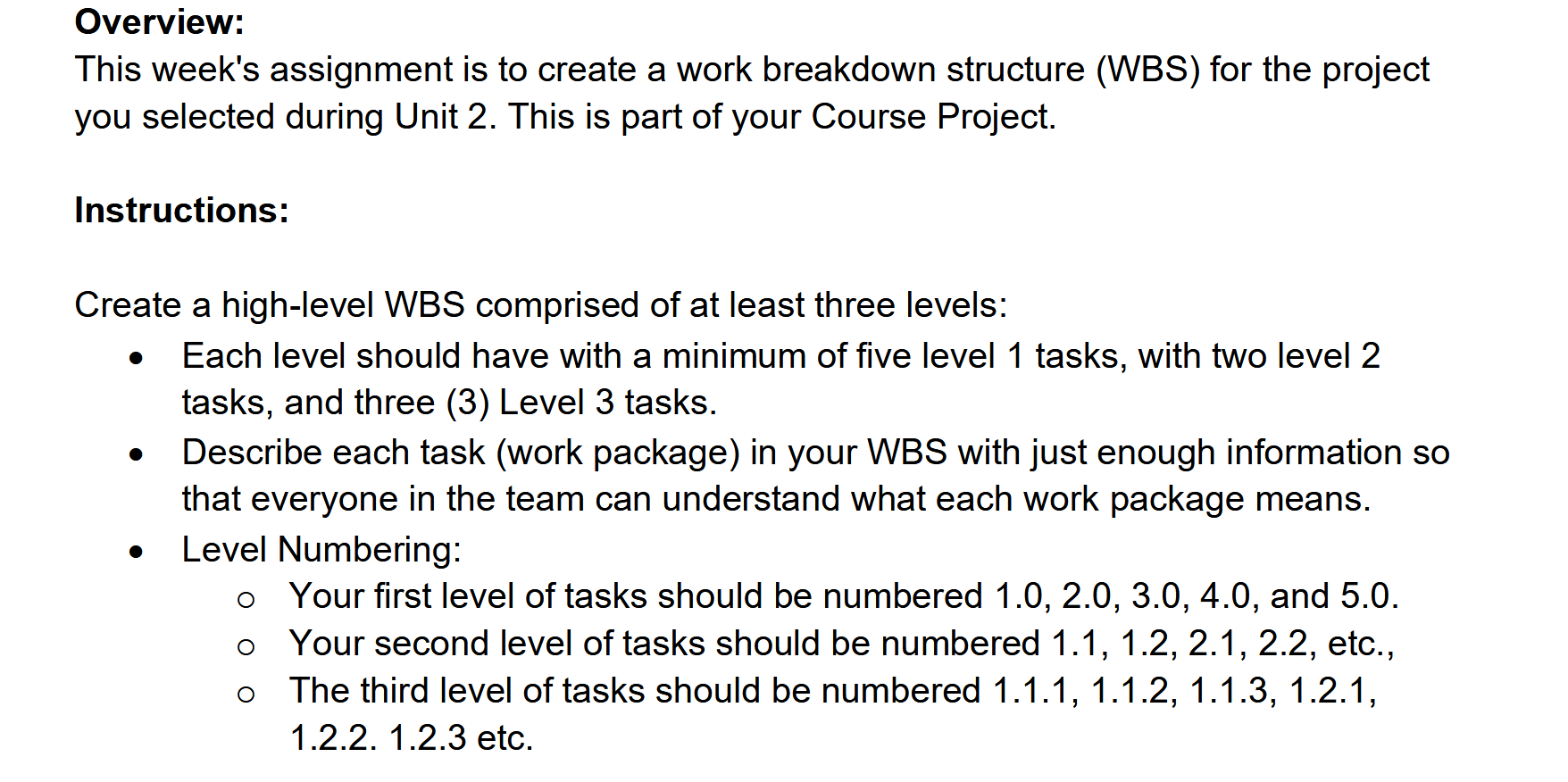 Solved Course Project: Work Breakdown Structure (WBS) Need a | Chegg.com