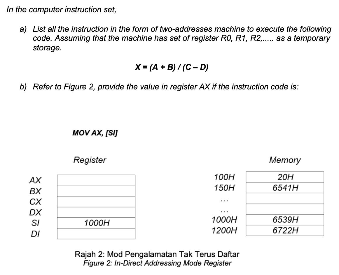 Solved In the computer instruction set, a) List all the | Chegg.com