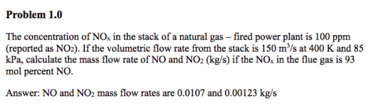Solved Problem 1.0 The concentration of NOx in the stack of | Chegg.com