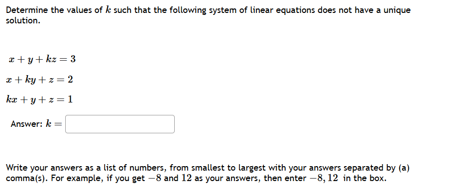 Determine the values of k ﻿such that the following | Chegg.com