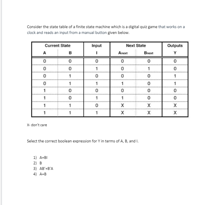 Solved Consider the state table of a finite state machine | Chegg.com