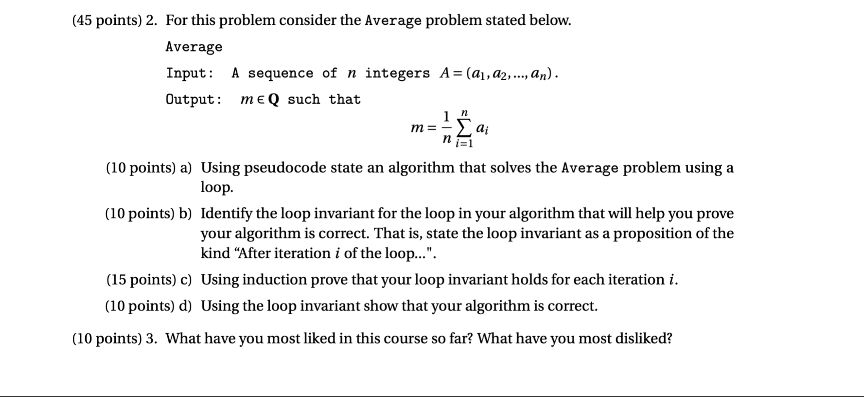Solved (45 points) 2. For this problem consider the Average | Chegg.com