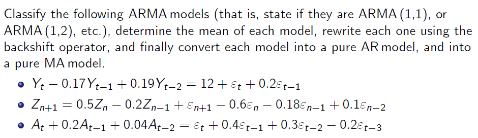 Classify the following ARMA models (that is, state if | Chegg.com