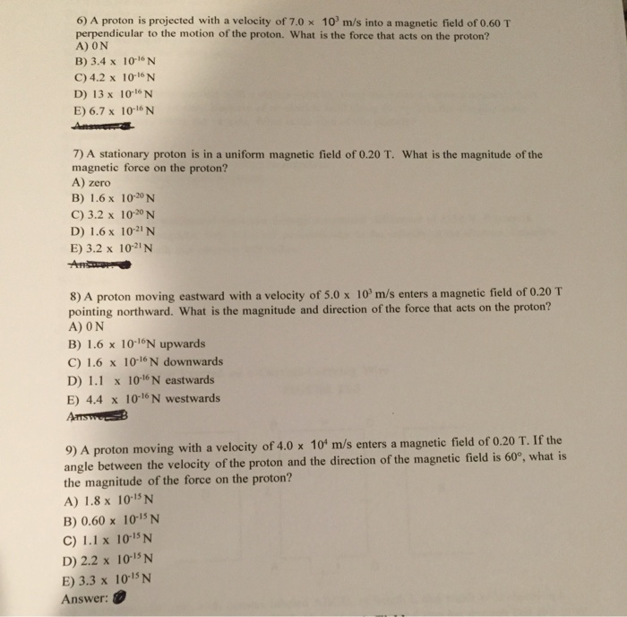 Solved 6 A Proton Is Projected With A Velocity Of 7 0 × 103