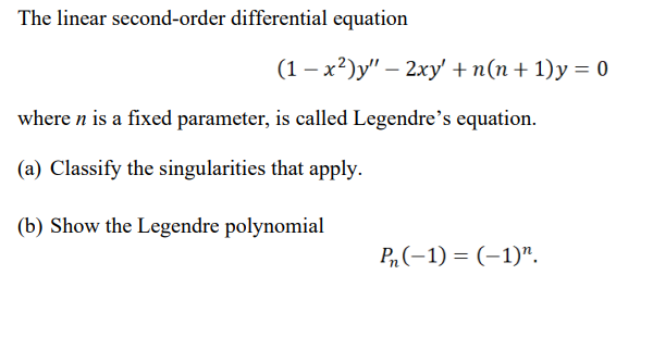 Solved The linear second-order differential equation (1 – | Chegg.com