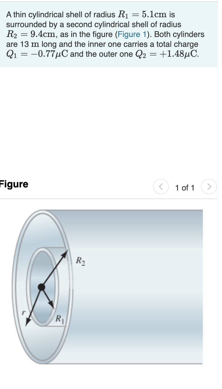 Solved A thin cylindrical shell of radius R1 = 5.1cm is | Chegg.com