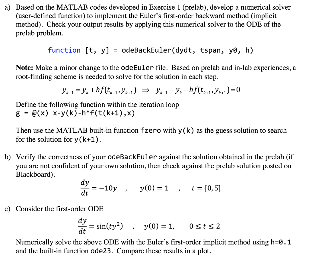 Solved In Matlab code provided below function [t, y] = | Chegg.com