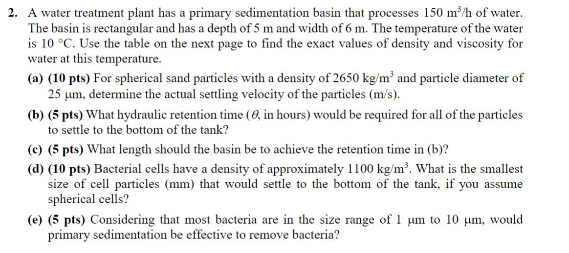 Solved 2. A water treatment plant has a primary | Chegg.com