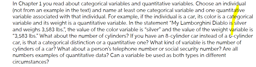 Solved In Chapter 1 you read about categorical variables and | Chegg.com