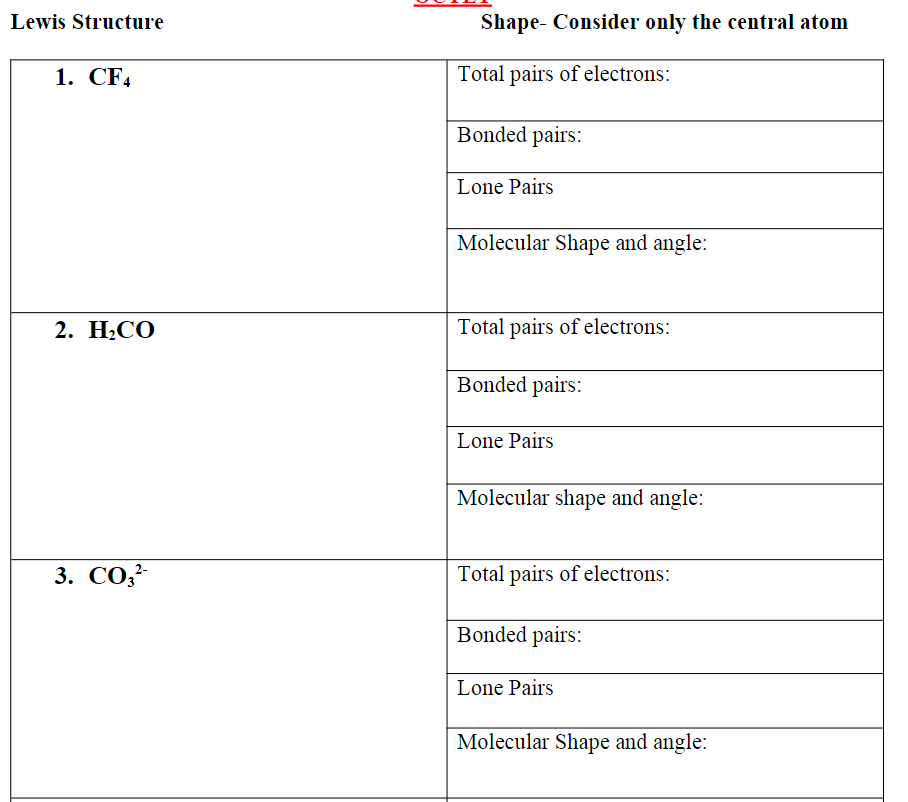 Solved I ewis Structure Shane-Consider onlv the central atom | Chegg.com