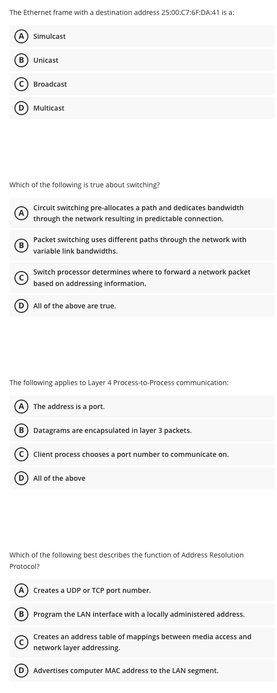 Solved The Ethernet frame with a destination address | Chegg.com