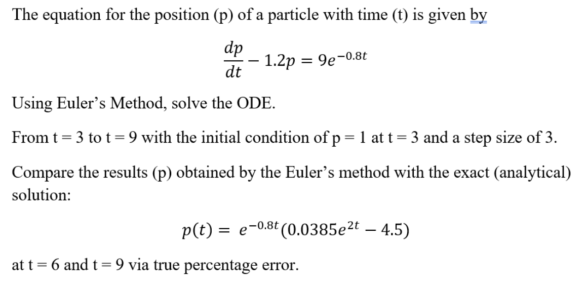 Solved The equation for the position (p) of a particle with | Chegg.com
