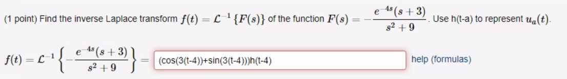 Solved (1 ﻿point) ﻿Find the inverse Laplace transform | Chegg.com