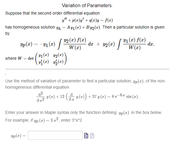Solved Variation Of Parameters Suppose That The Second