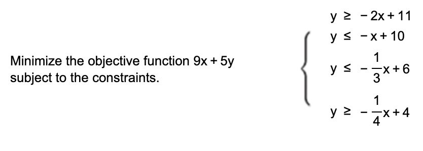 Solved Y≥−2x 11 Minimize The Objective Function 9x 5y