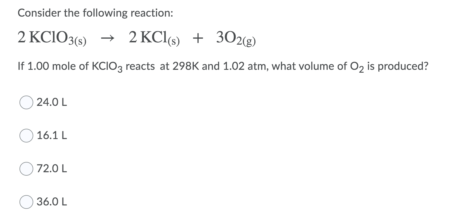 Solved Consider the following reaction: 2 KClO3(s) 2 KCl) + | Chegg.com