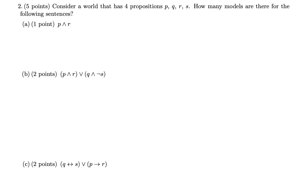 Solved 2. (5 points) Consider a world that has 4 | Chegg.com