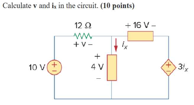 Solved Calculate v and ix in the circuit. (10 points) | Chegg.com