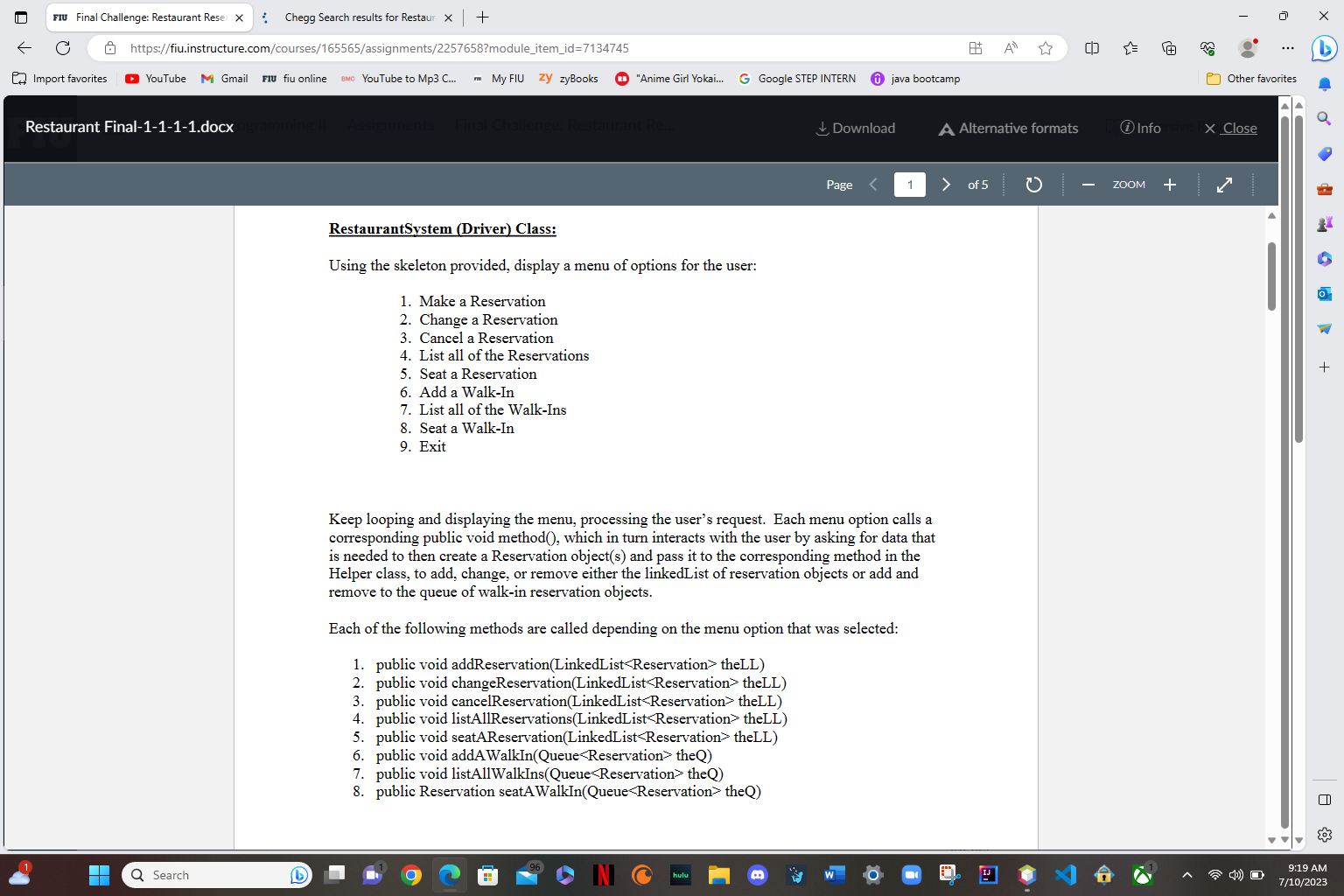 Solved RestaurantSystem (Driver) Class: Using the skeleton | Chegg.com