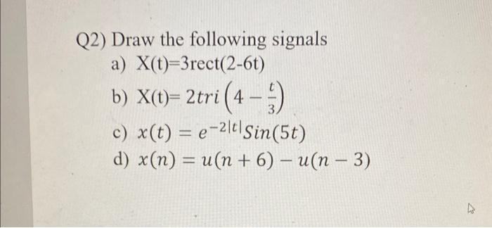 Solved Q2) Draw the following signals a) X(t)=3rect(2−6t) b) | Chegg.com