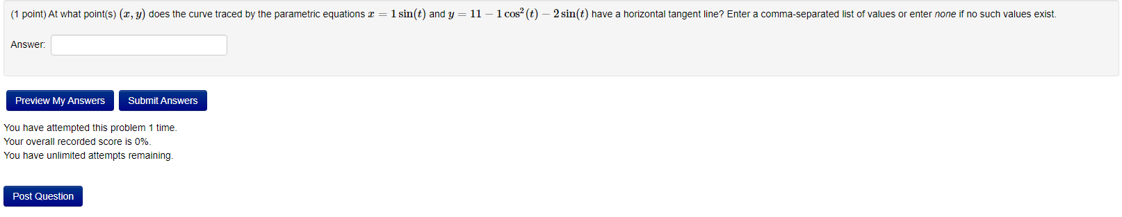 Solved Answer You Have Attempted This Problem 1 Time Your