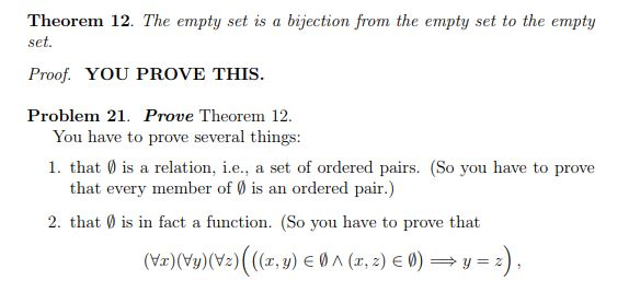 Solved Theorem 12. The empty set is a bijection from the | Chegg.com