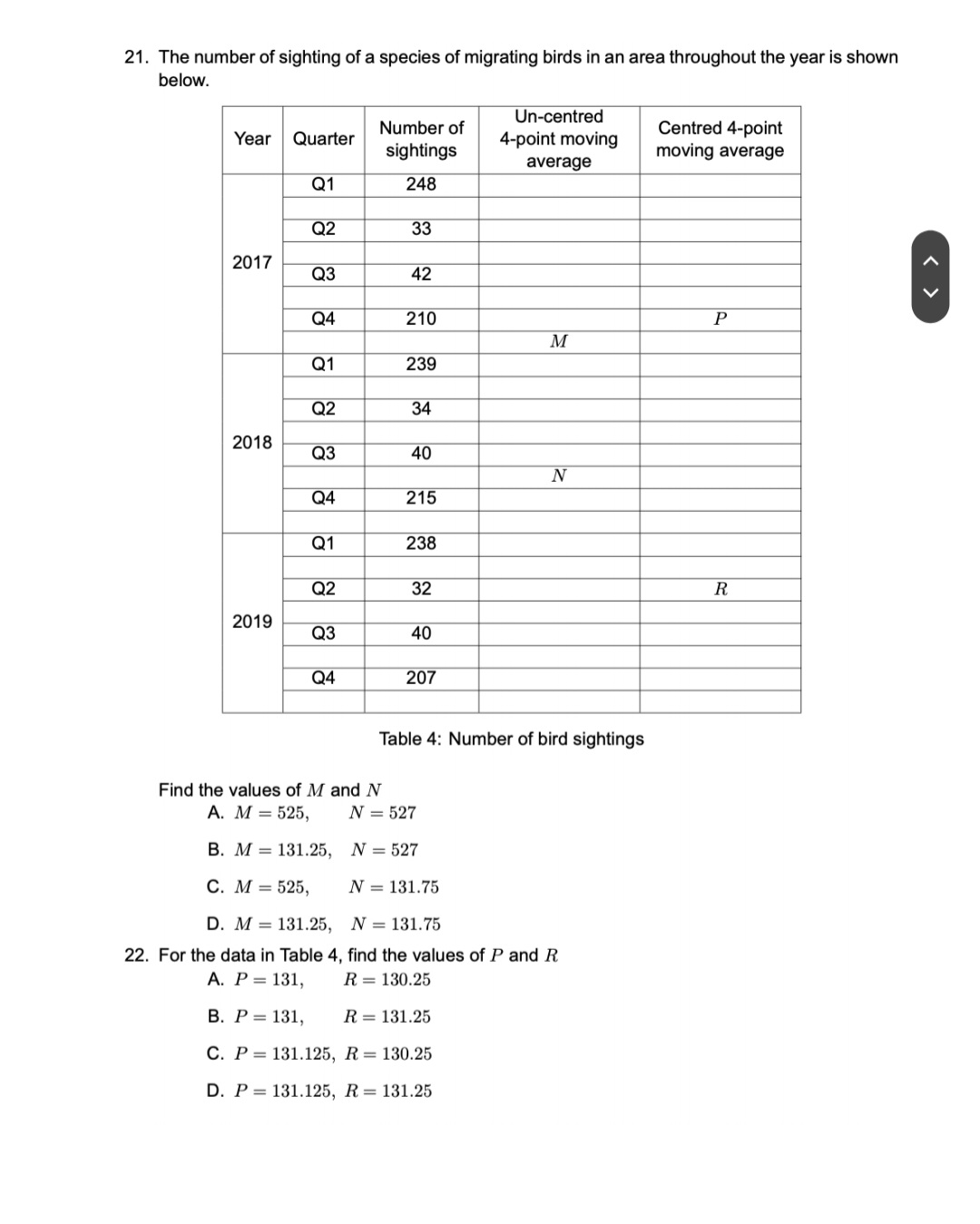 Solved 21. The number of sighting of a species of migrating | Chegg.com