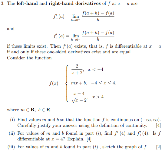 Solved 3. The left-hand and right-hand derivatives of f at a | Chegg.com