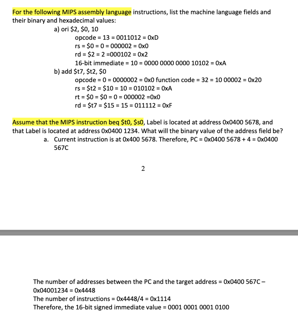 Solved For the following MIPS assembly language | Chegg.com