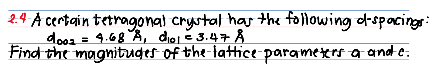 Solved 2.4 A certain tetragonal crystal has the following | Chegg.com