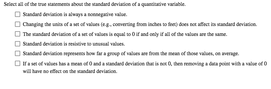 Solved Select all of the true statements about the standard | Chegg.com