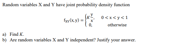 Solved Random variables X and Y have joint probability | Chegg.com