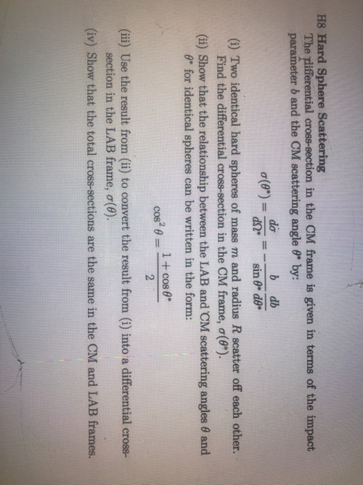 Solved H8 Hard Sphere Scattering The dlifferential | Chegg.com