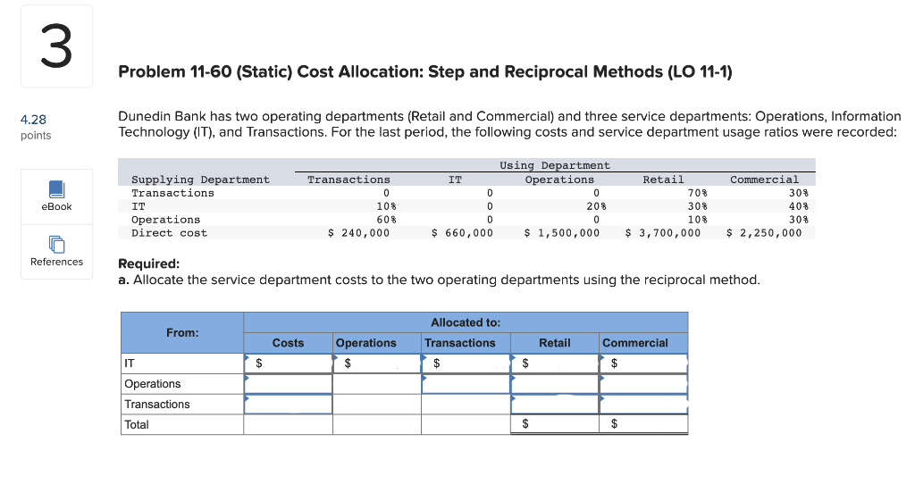 Solved Problem 11-60 (Static) Cost Allocation: Step and | Chegg.com