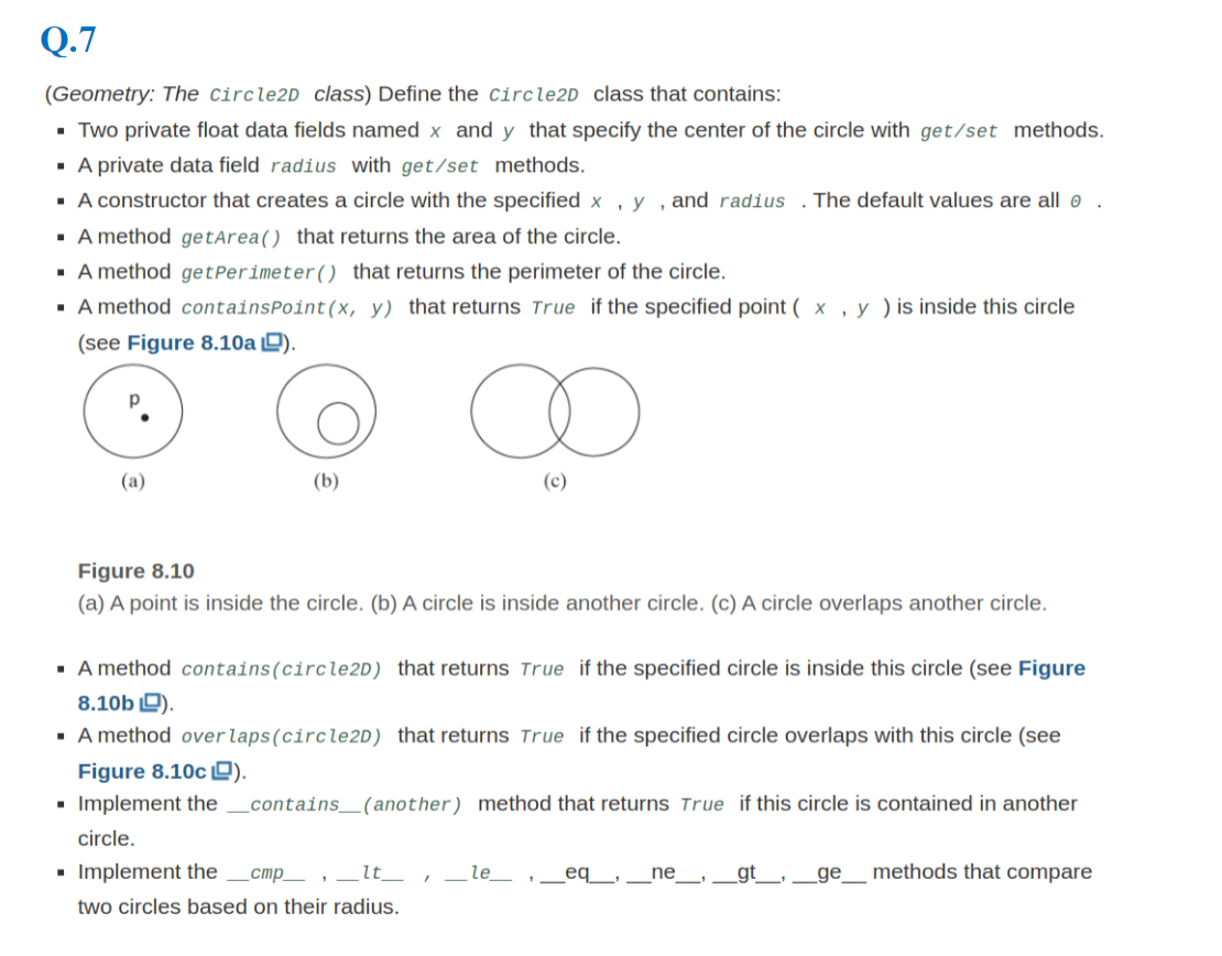 Solved Q7 Geometry The Circle2d Class Define The 