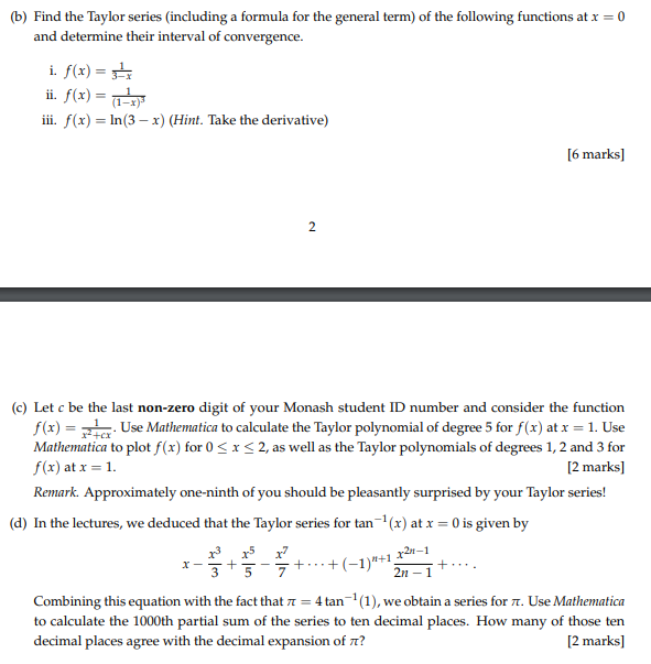 (b) Find the Taylor series (including a formula for | Chegg.com