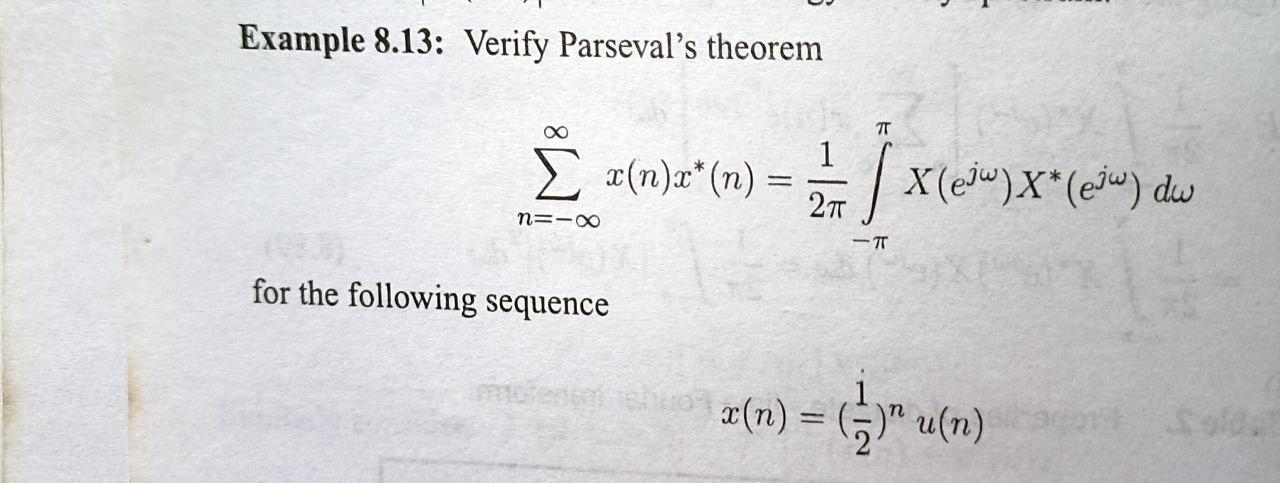 Solved Example 8.13: Verify Parseval's theorem ~ TT Ž