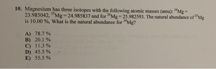 Solved 10. Magnesium has three isotopes with the following | Chegg.com