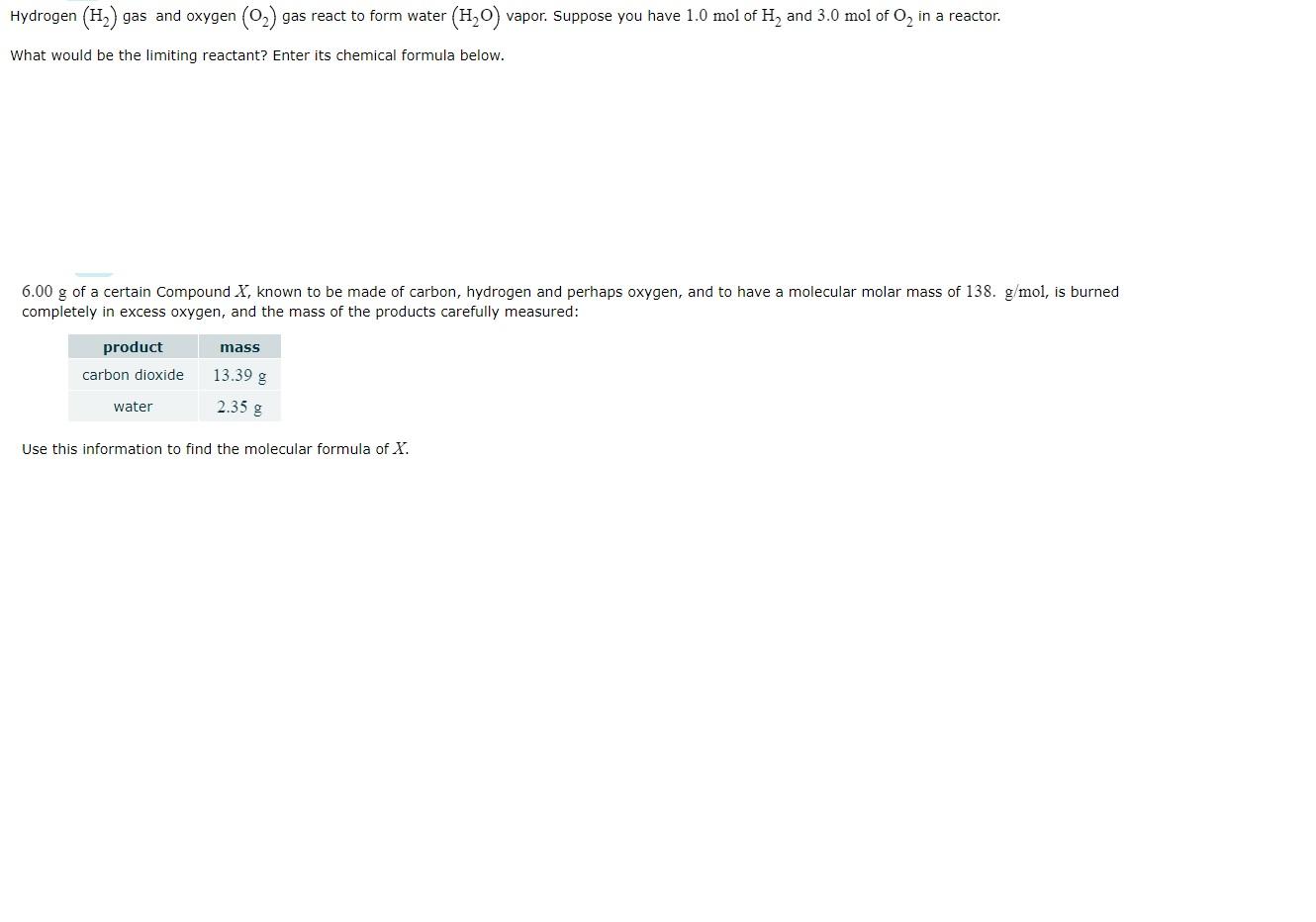 Solved Hydrogen (H2) gas and oxygen (O2) gas react to form | Chegg.com
