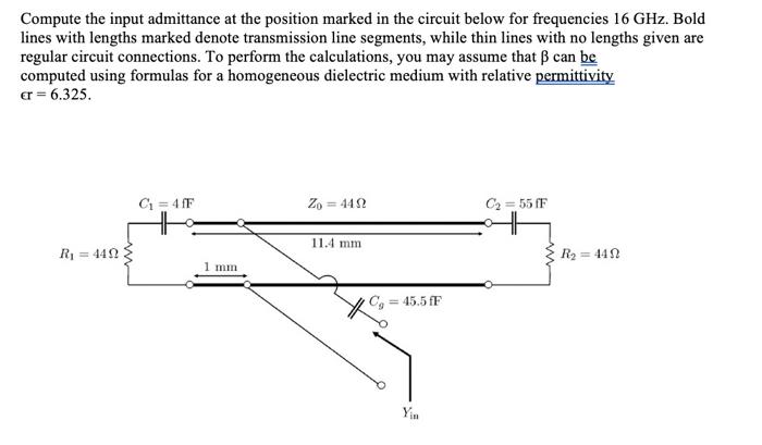Solved Compute the input admittance at the position marked | Chegg.com