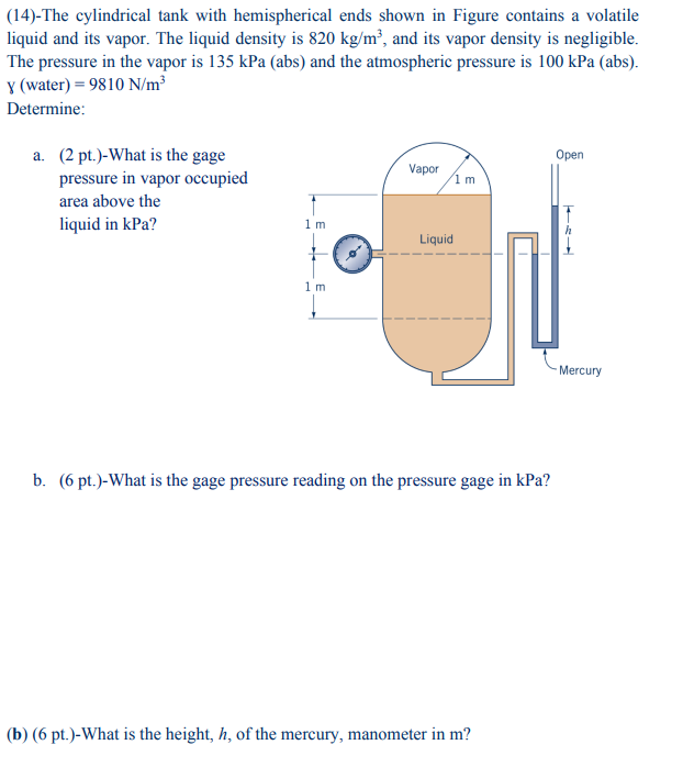 Solved (14)-The cylindrical tank with hemispherical ends | Chegg.com