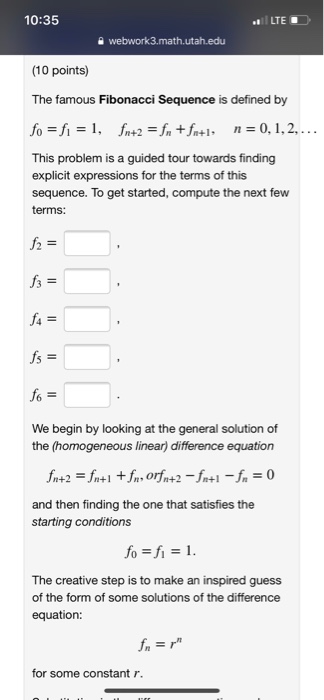 Solved 10:35 LTE webwork3.math.utah.edu (10 points) The | Chegg.com